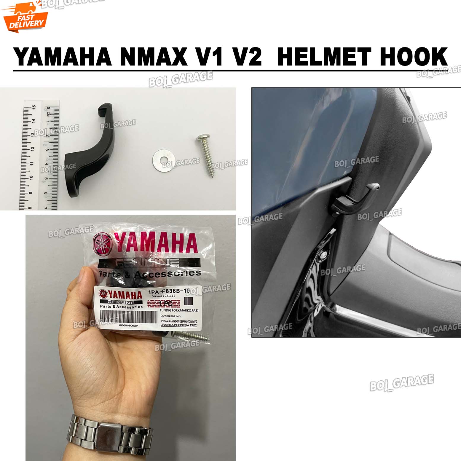 YAMAHA NMAX VERSION 1 & 2 HELMET HOOK BLACK PLUG AND PLAY NMAX V1 V2 ...