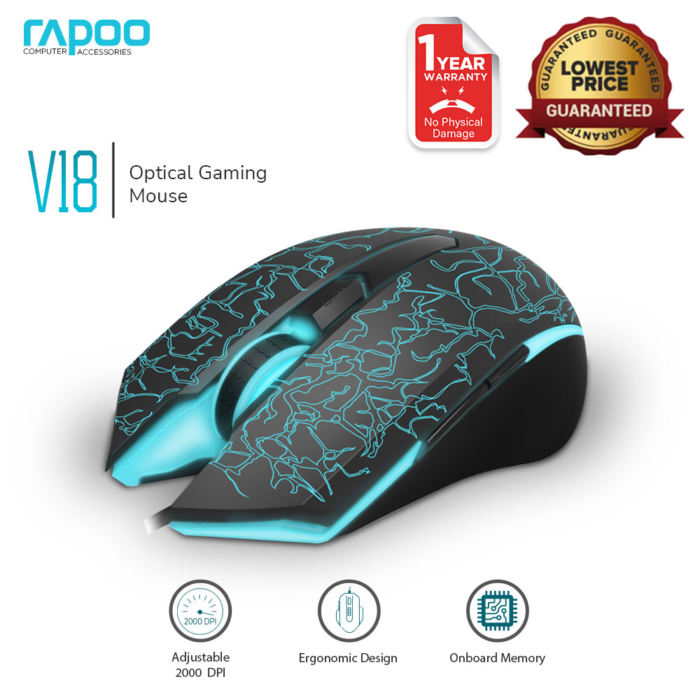 Rapoo V18 Gaming Mouse 6 Buttons Wired USB Optical Mice Adjustable ...