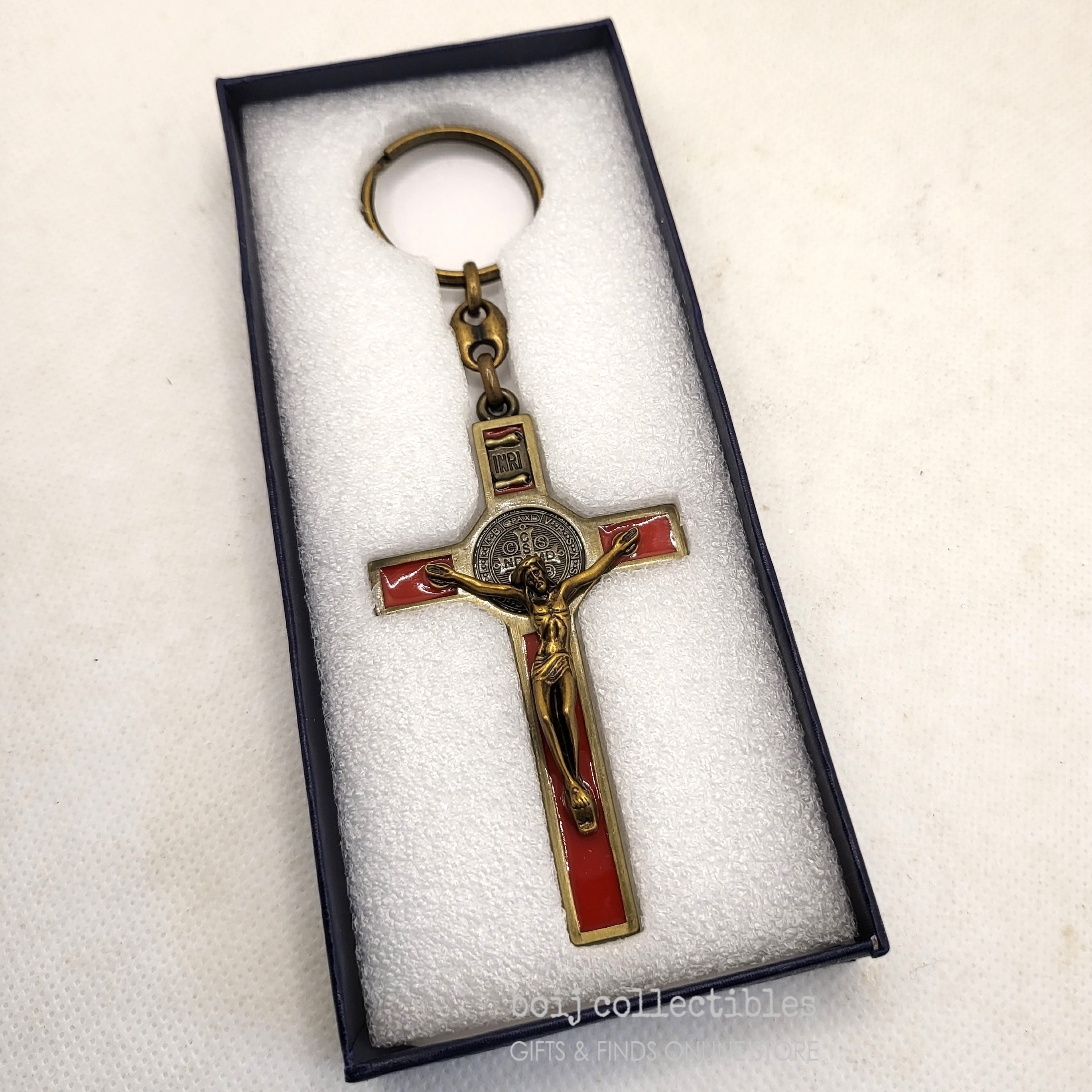 St. Benedict Crucifix Keychain, Two Tone Metal and Enamel Material ...