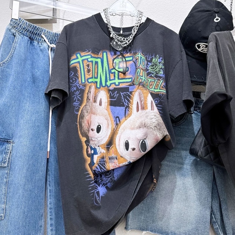 เสื้อยืดบู้สวน วินเทจทรง oversize Labubu milk tea vintage tee | Lazada ...