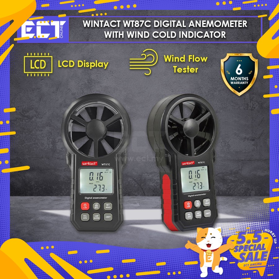 Wintact WT87C Digital Anemometer with Wind Cold Indicator for Measuring ...