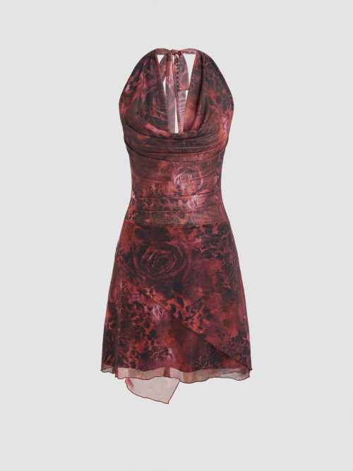 Cider Mesh Halter Cowl Neck Rose Mini Dress | Lazada.co.th