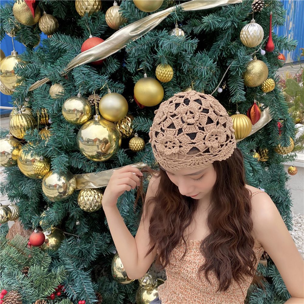 Sweet Retro Kerchief Hat Hollow Flower Fashion Design Crochet Toe Cap ...