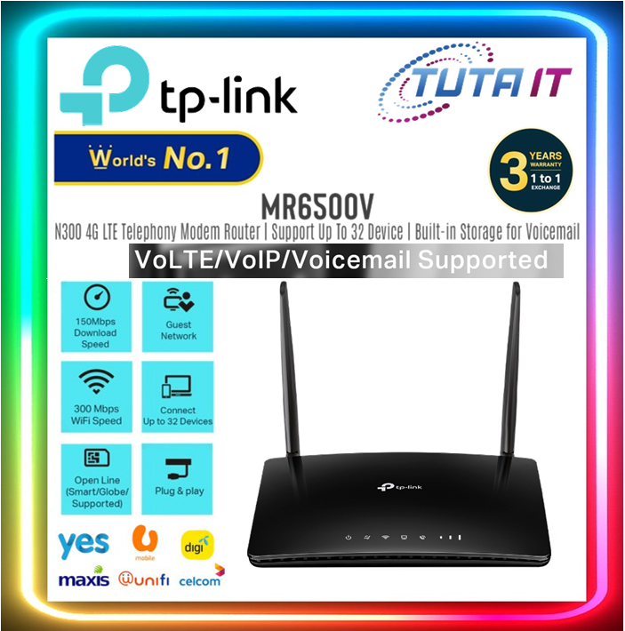 TP-Link TL-MR6500v( APAC) N300 4G LTE Telephony WiFi Router | Lazada