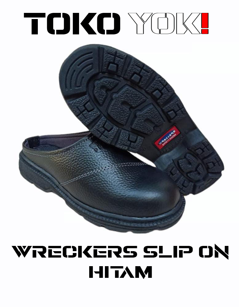 {(Warna HITAM})Sepatu Safety WRECKERS Slip On Slop Bengkel Proyek ...