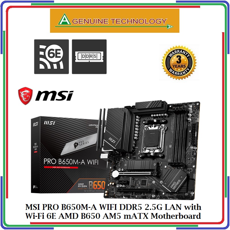 MSI PRO B650M-A WIFI DDR5 2.5G LAN with Wi-Fi 6E AMD B650 mATX AM5 B650 ...