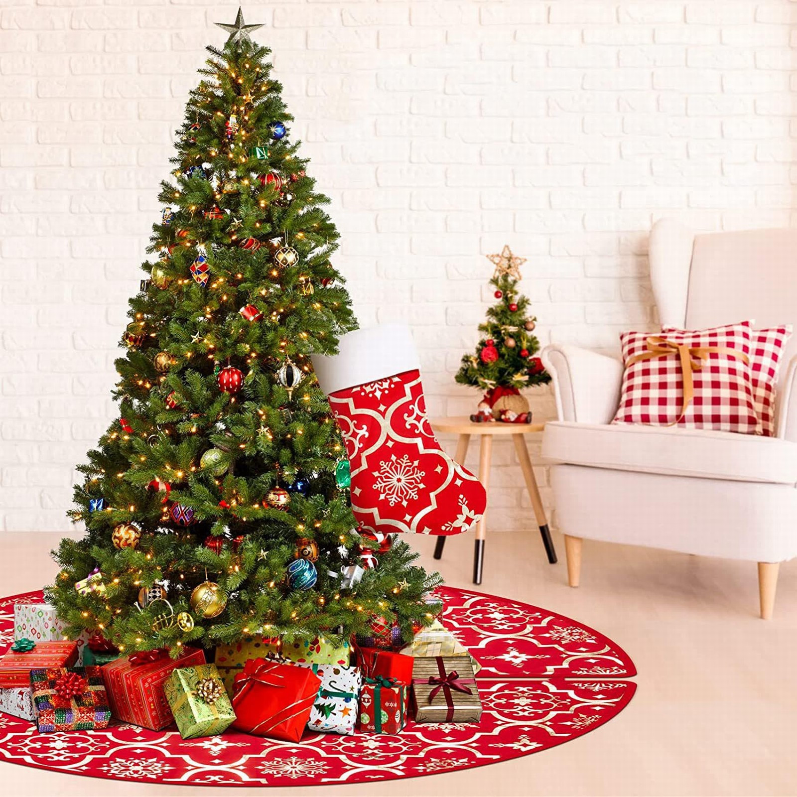Plaided Christmas Tree Linen Skirt Christmas Tree Mat Tree Skirts ...