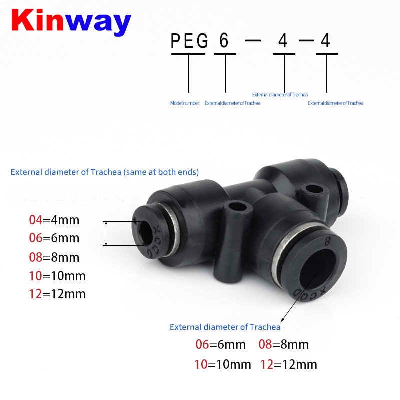 Pneumatic Black T-Shaped Tee Equal Diameter Variable Pe-4-6-8-10-12 ...
