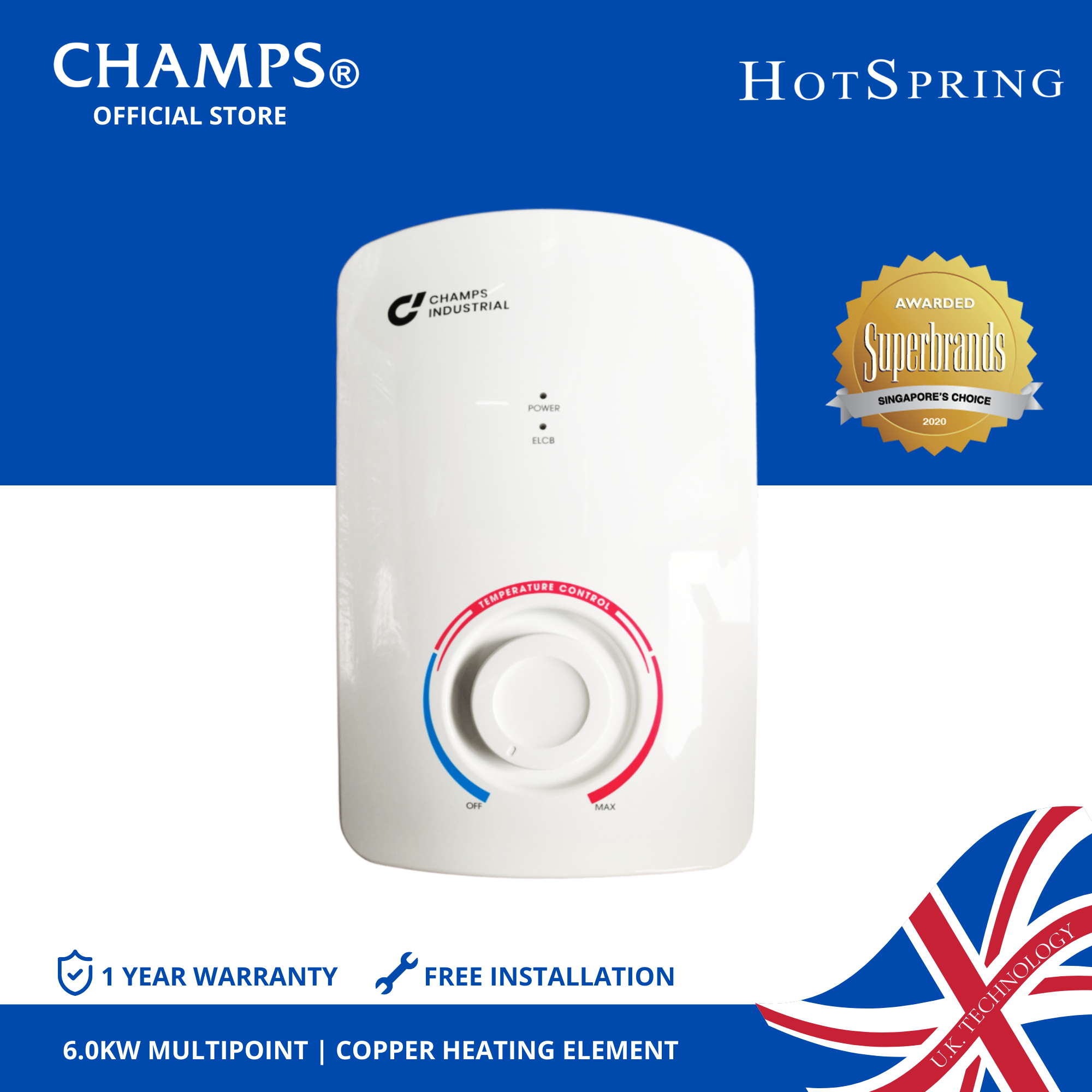 Champs Hotspring 5.6 Kw Multipoint Instant Shower Water Heater (3-Steps ...