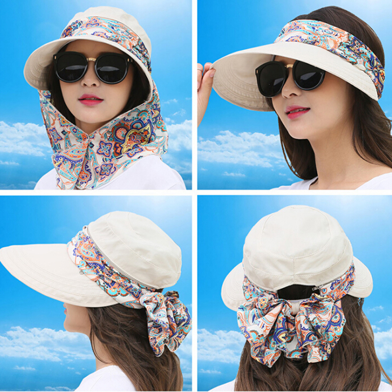 Women Foldable Anti-UV Sun Hat Face Protection Hats Wide Big Brim ...