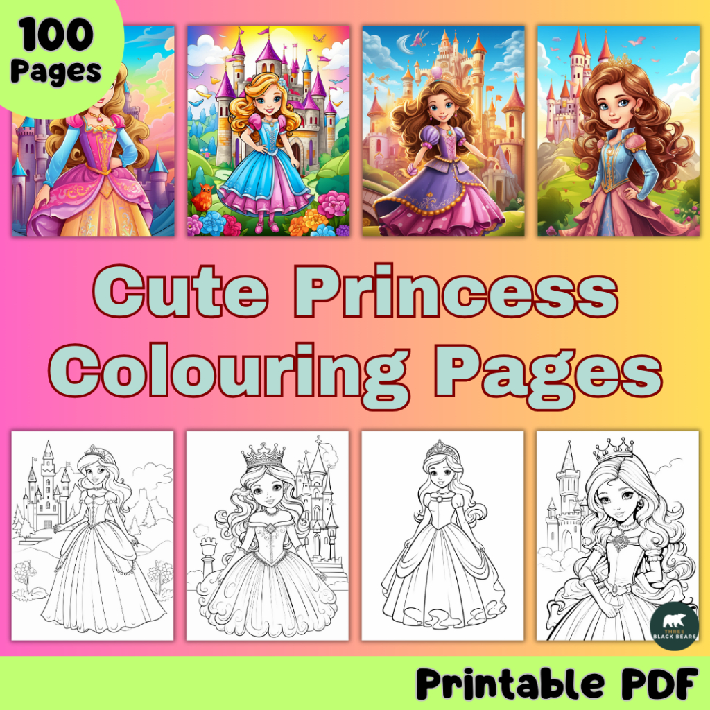 Printable PDF Cute Princess Colouring Pages for Kids | 100 Pages of Fun ...