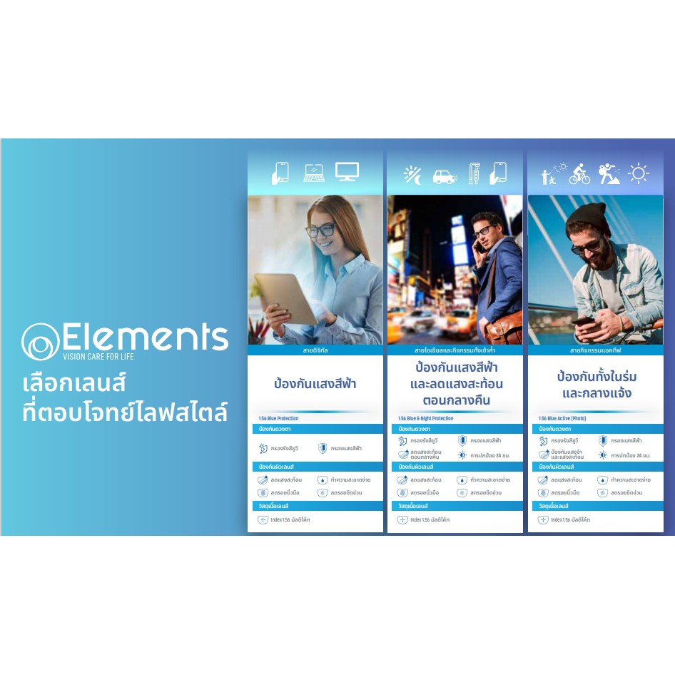 Essilor Elements เลนส์กรองแสงหน้าจอ ตัดแสงสีฟ้า กรองแสงรบกวนขับรถ ...