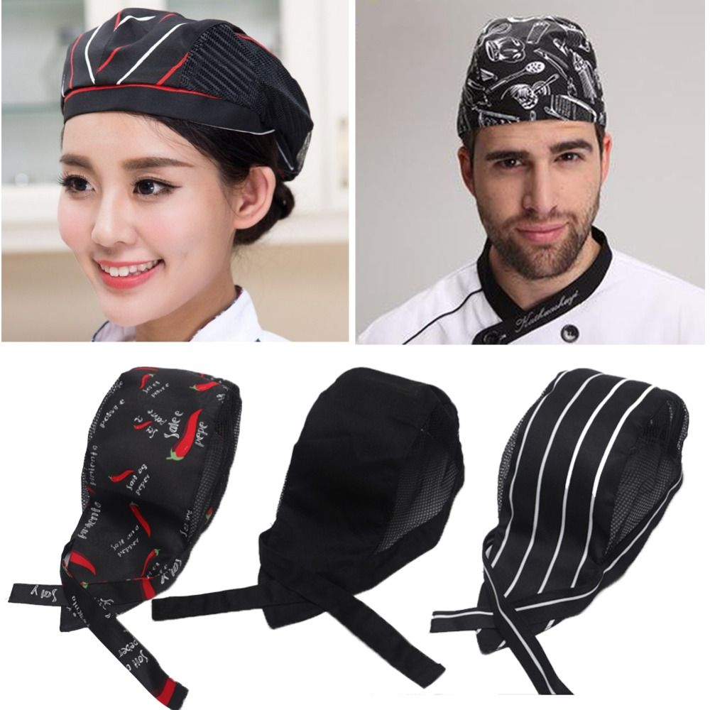 Work Hat Breathable Chef Hat Cotton Mesh Cooking Hat Adjustable Black ...