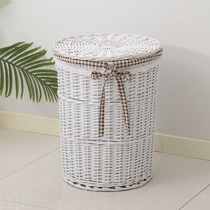 Rattan Woven Large Cloth Basket with Lid Laundry Basket Weaved Storage ...