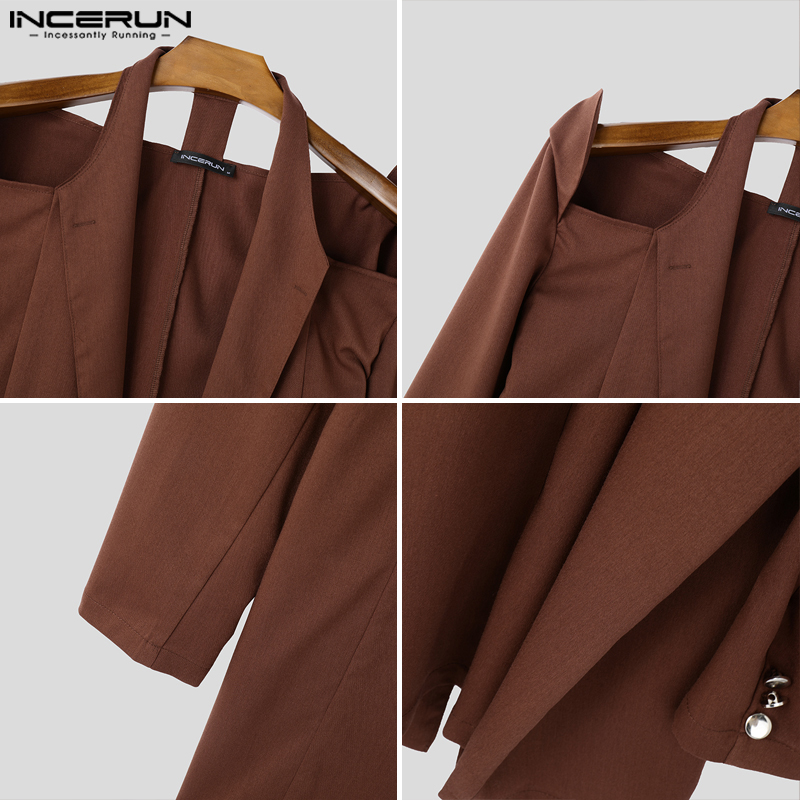 INCERUN Men's Niche Design Shoulder Cutouts Long Sleeve Blazer Trendy ...