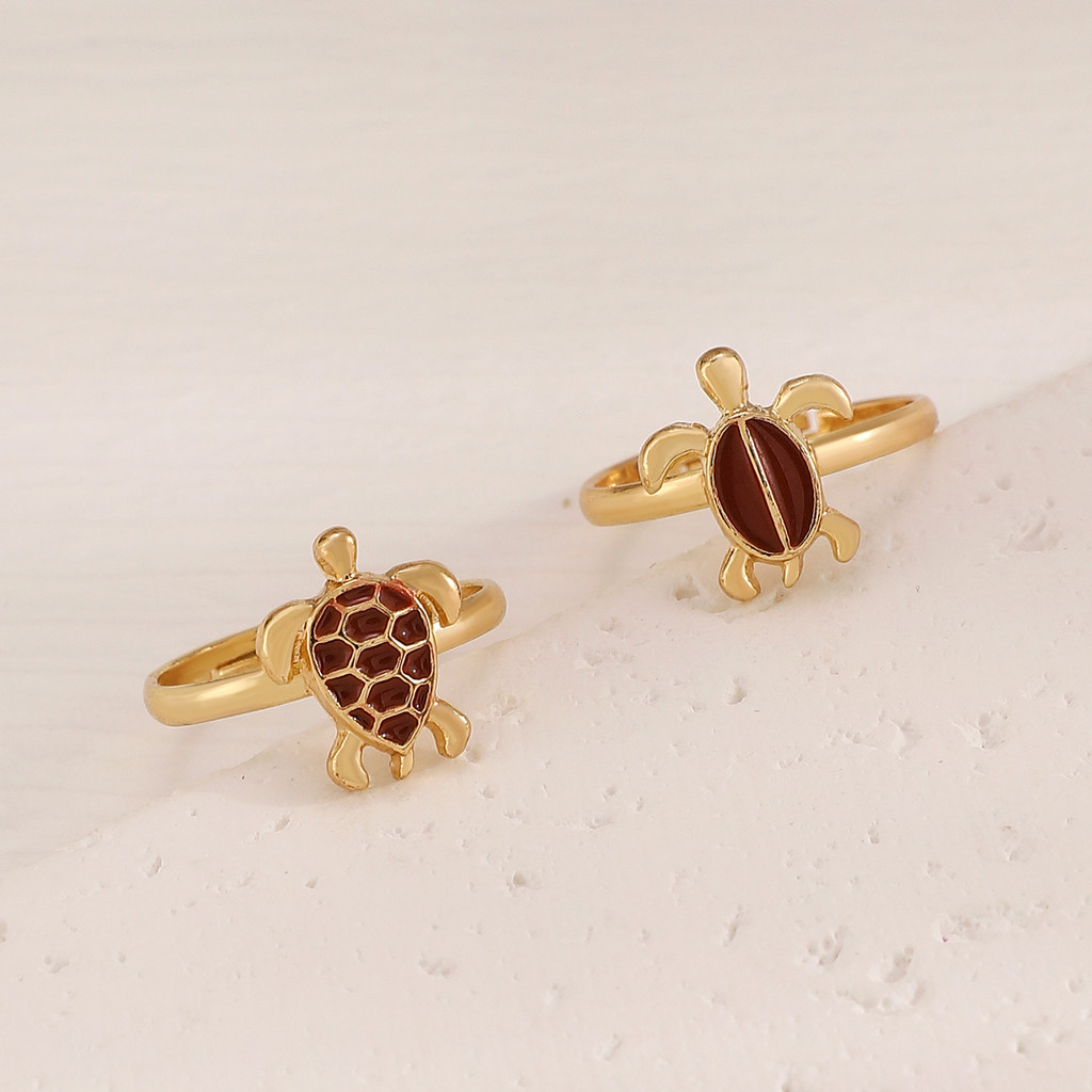 2Pcs Cute Turtles Stacked Rings Female Gold Metal Beach Seaside Holiday ...