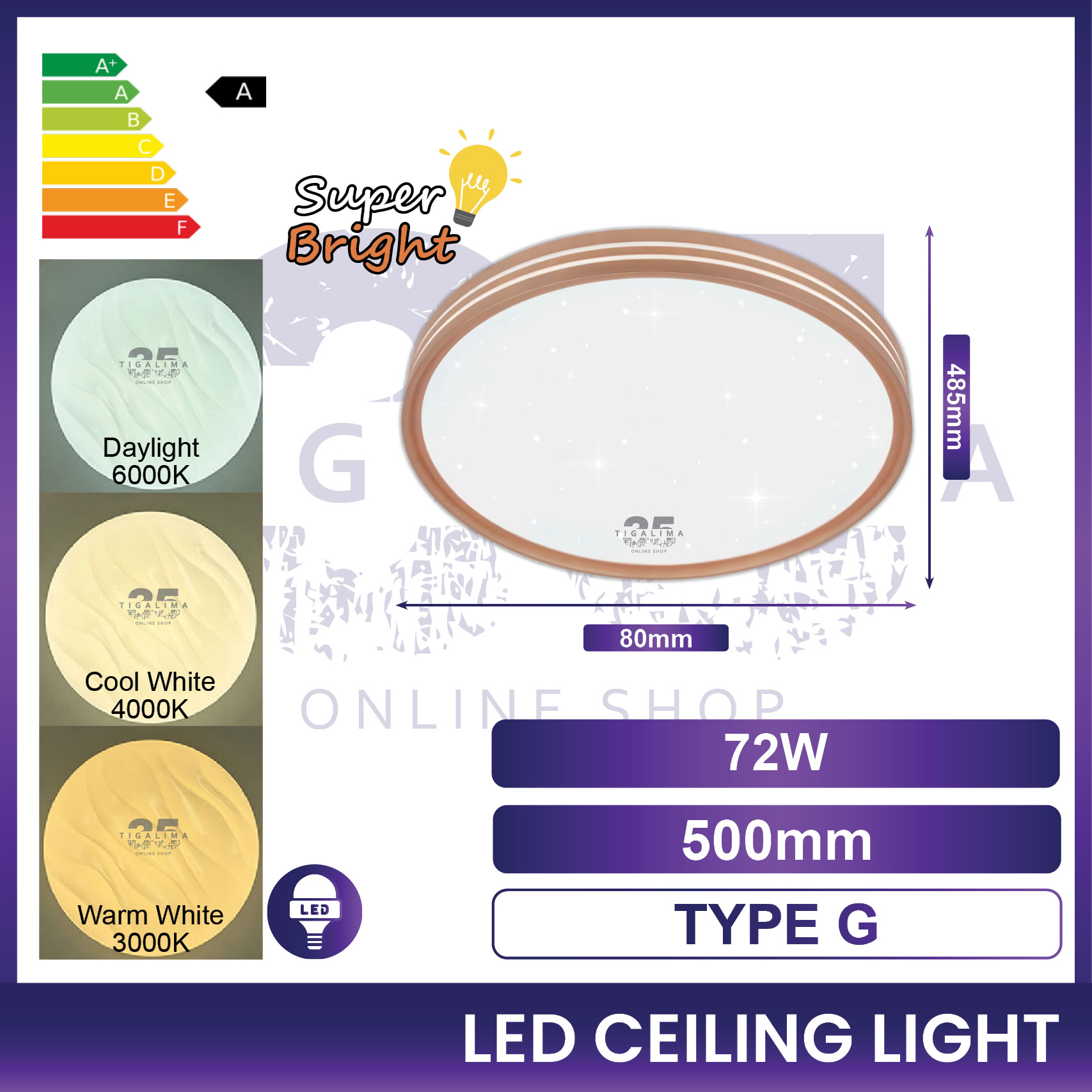 LED Ceiling Light 3 Colour Round Ceiling Lamp Lampu LED Siling Lampu ...
