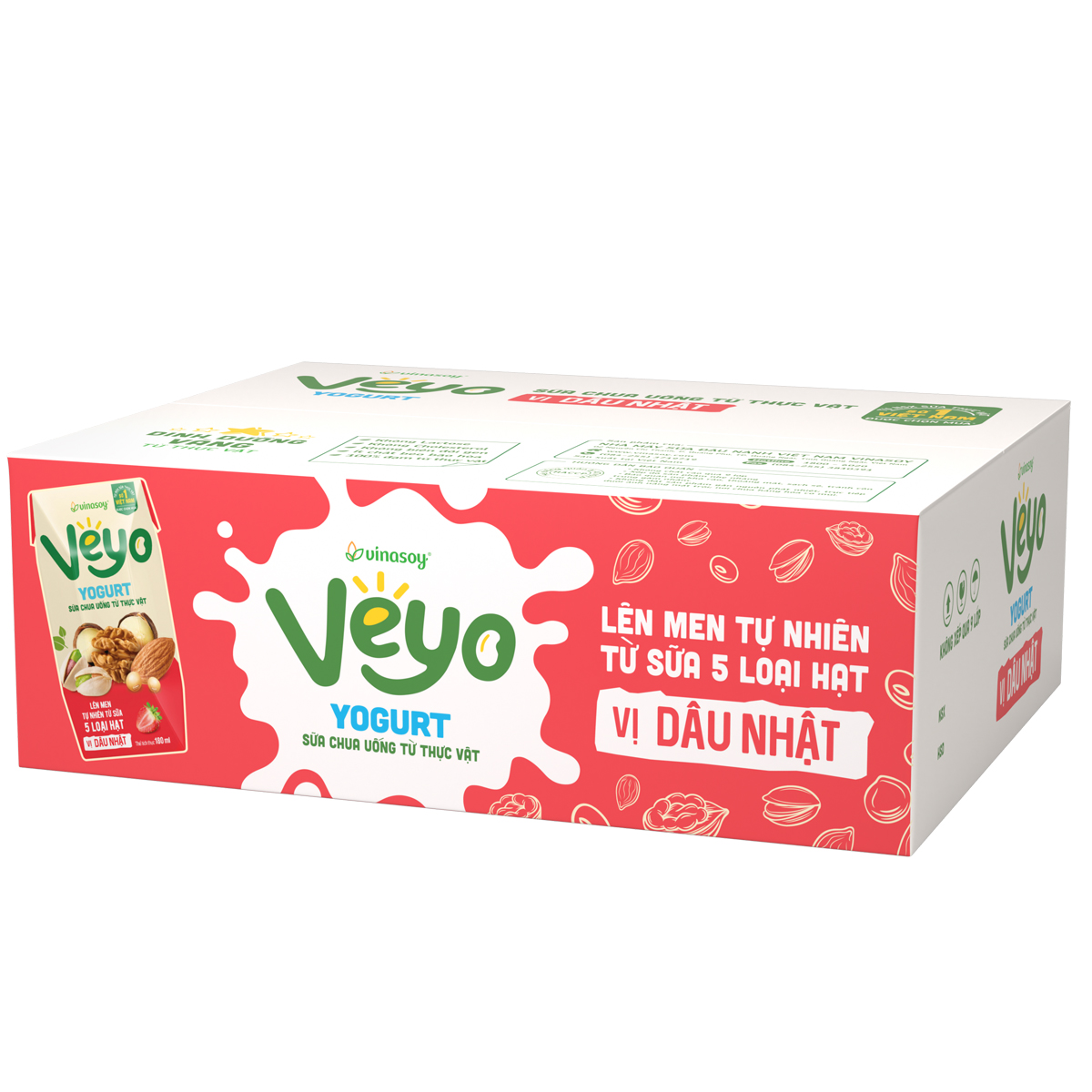 Thùng Sữa chua uống từ thực vật Veyo Yogurt vị Dâu Tây Nhật (30 Hộp x 180ml) - MixASale