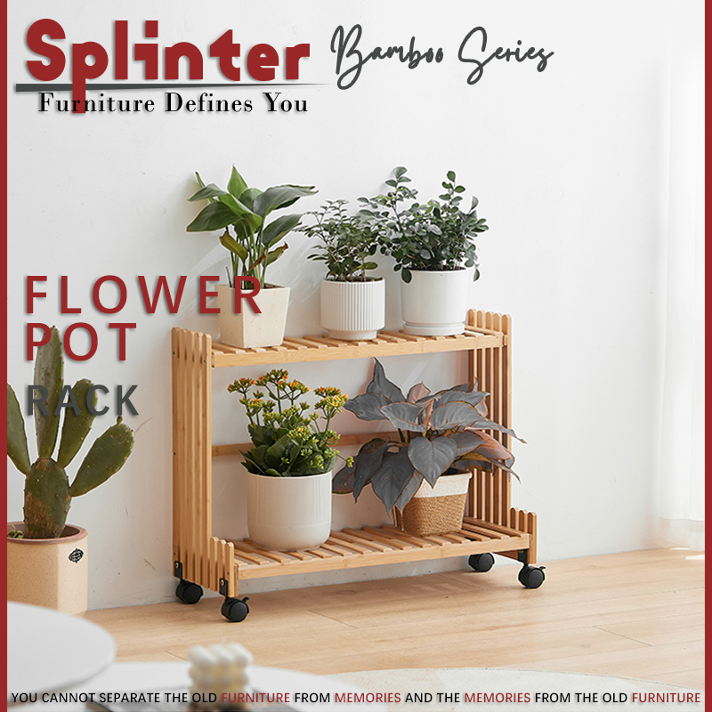 *Ready SG Stock* 2 Tier Layer Bamboo Planter Plant Flower Pots Rack ...