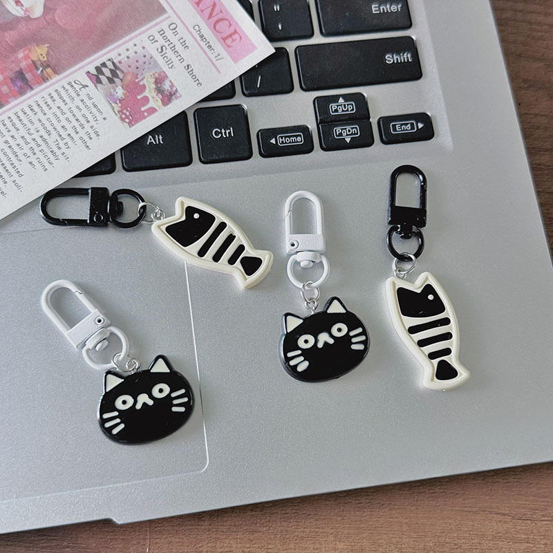 Cute Cartoon Little Cat Keychain Creative Fish Kitten Pendent Charms ...