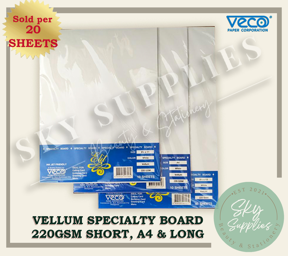 Vellum Board 220gsm Short, A4 & Long 20sheets (White) | Lazada PH