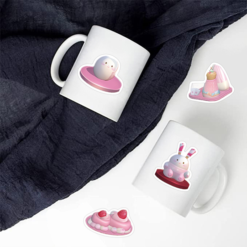 49PCS Cute Pink Pudding Rabbit Anime Stickers Luggage Skateboard Kawaii ...