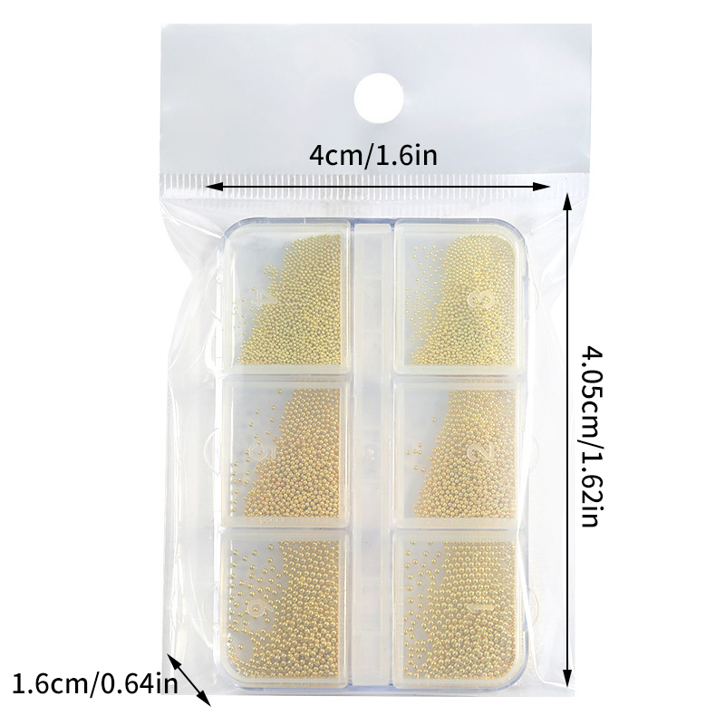 6Grids 3Sizes Stainless Steel Caviar Bead Nail Art Decorations Gold ...