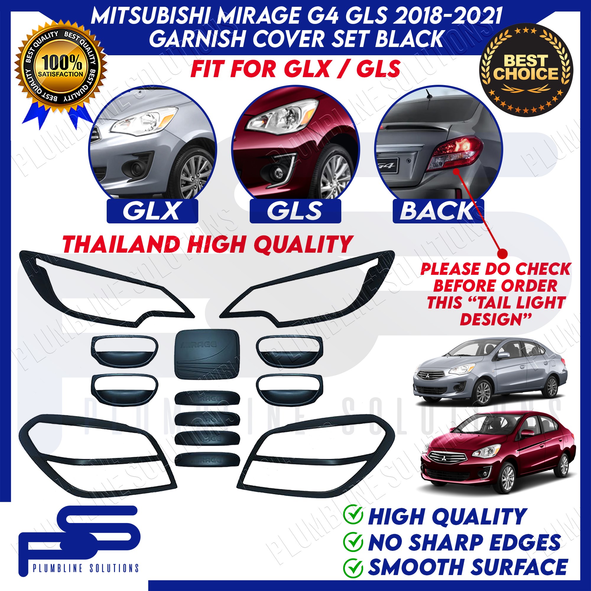 Mitsubishi Mirage G4 Garnish Set 2018 2019 2020 2021 Black / Chrome G4 ...