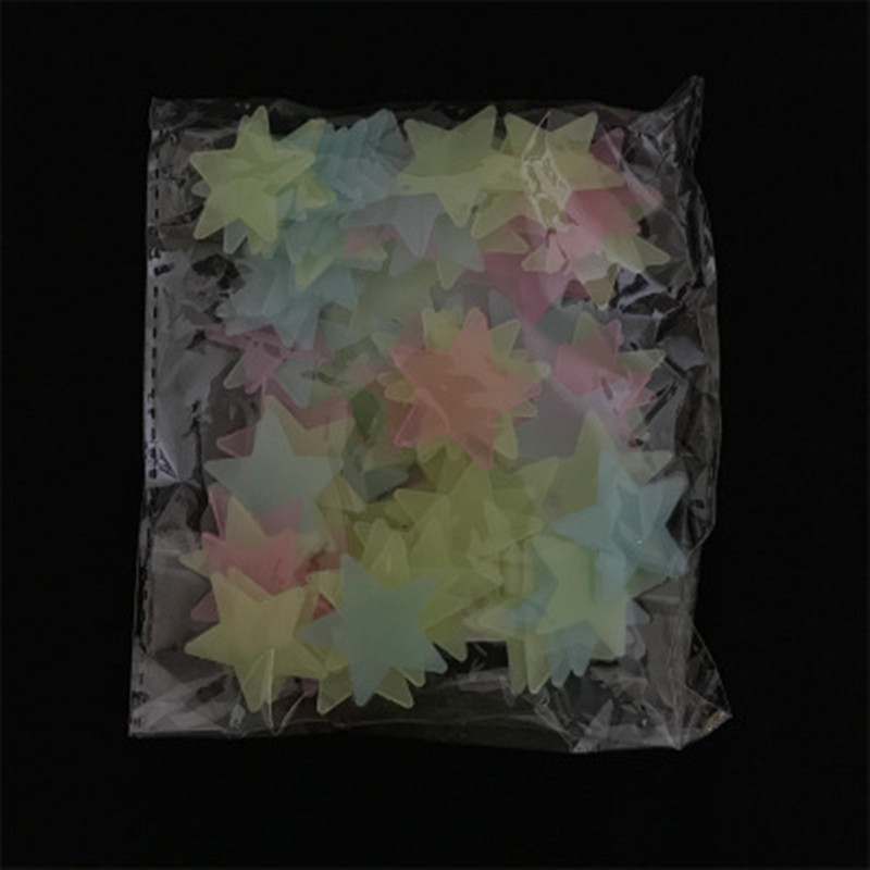 【VA VA VOOM】100pcs 3cm Night Light White 3D Stars Glow The Dark ...