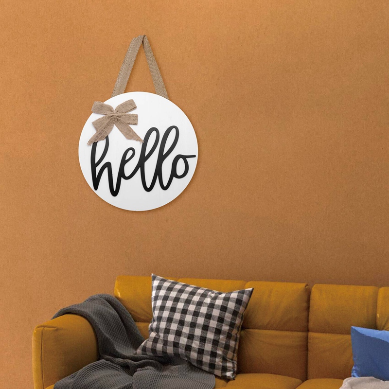OUMERY 12 Inches Welcome Wreath Hello Sign Front Door Decoration Round ...