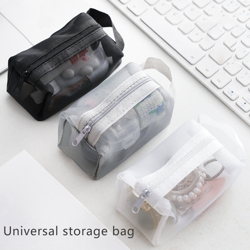 Handheld Square Nylon Mesh Cosmetic Bag Mini Wash Bag Stationery Case ...