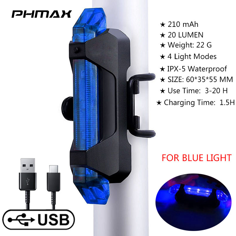 PHMAX ไฟท้ายรถจักรยานชาร์จ USB,ไฟเตือนความปลอดภัย LED กันน้ำ IPX-5 ...