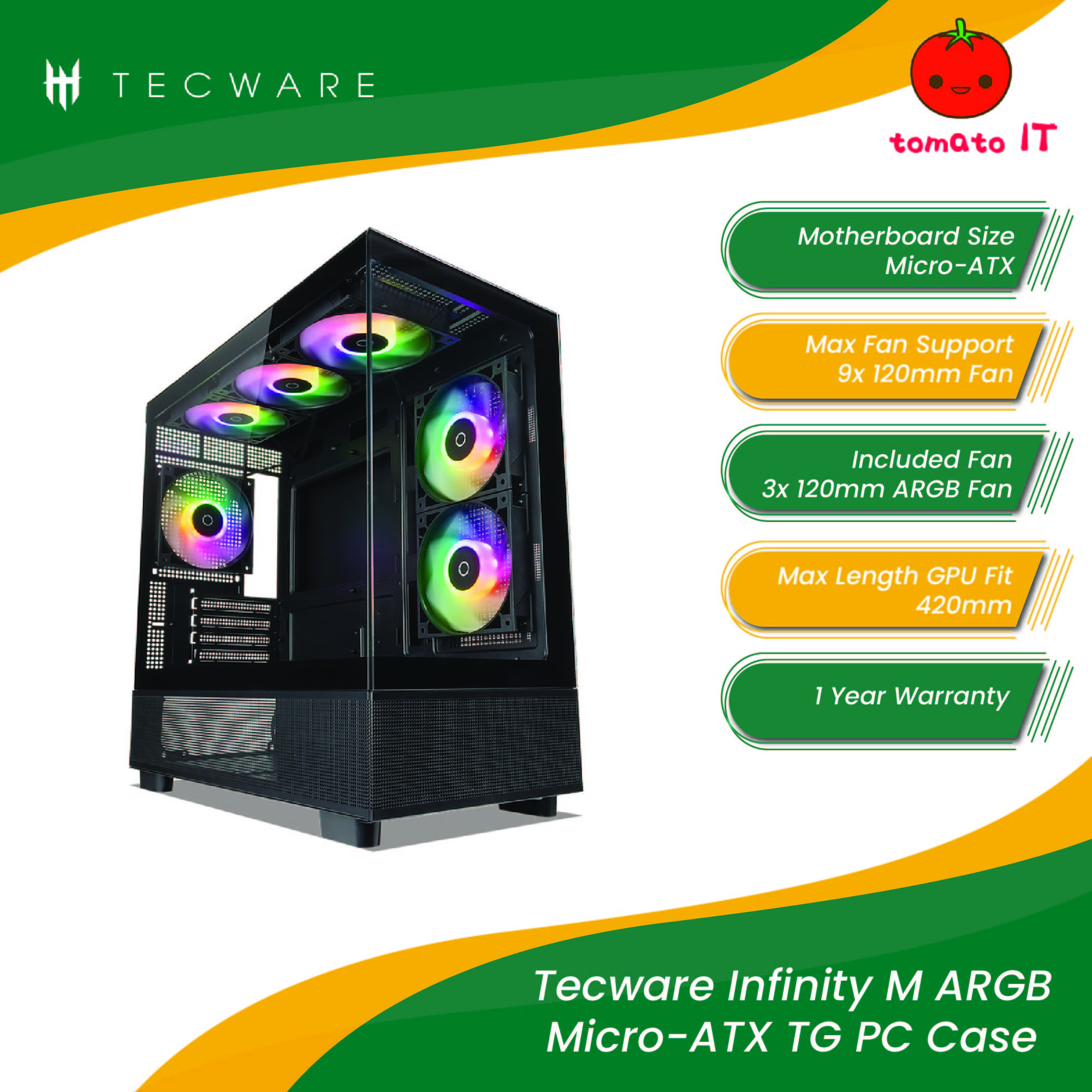 Tecware Infinity M Argb Tg Pc Case Black 3x Argb 120mm Fan Micro Atx Lazada