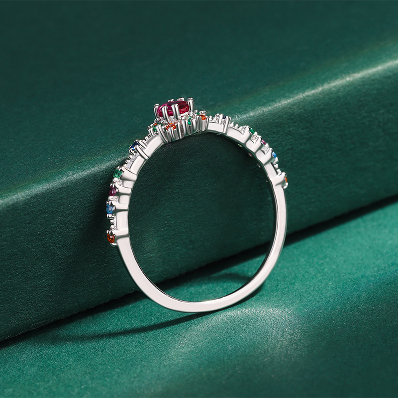 Creative Rainbow Series Ruby Emerald Oval Small Diamonds Couple Ring ...