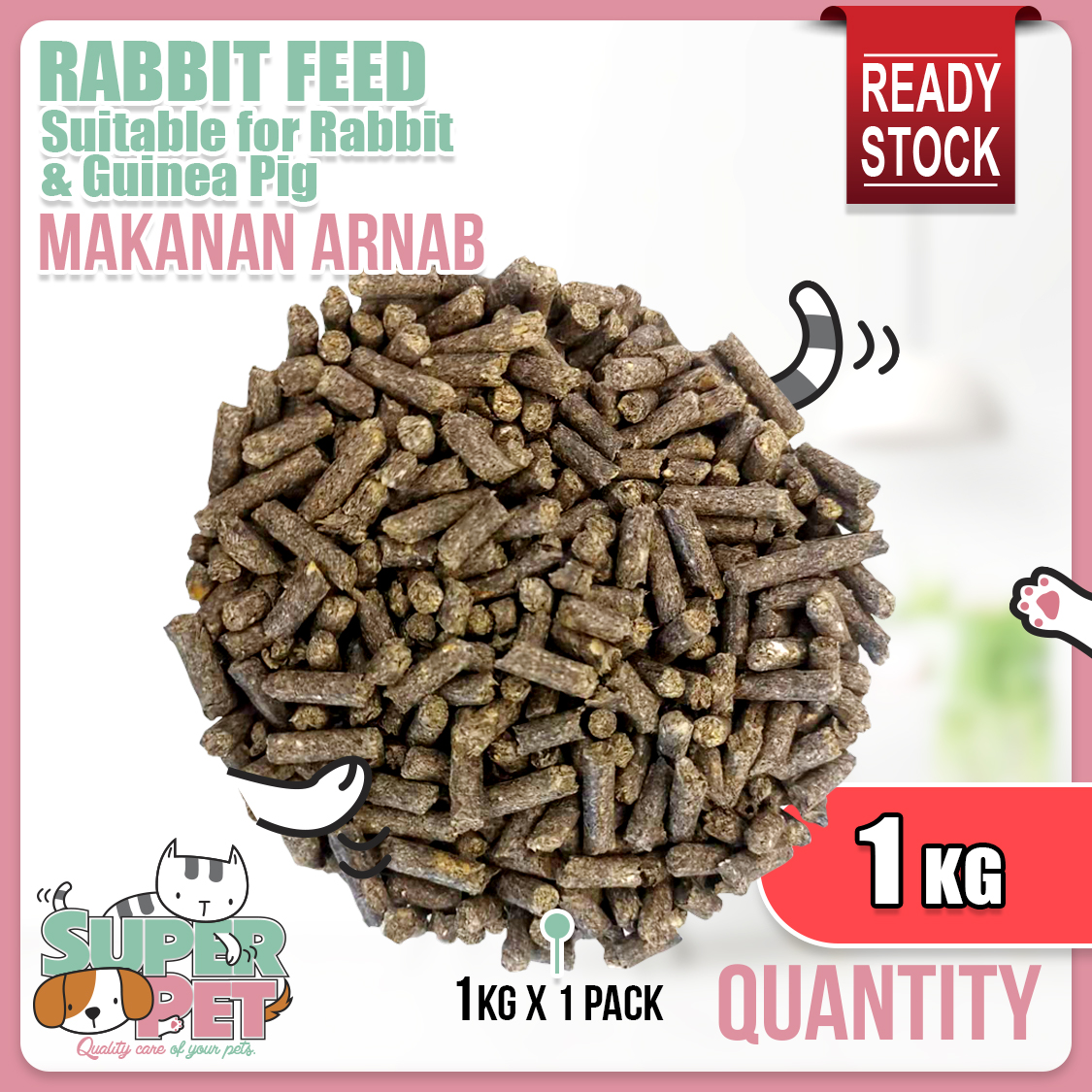 Rabbit Feed 1KG Makanan Arnab Premium for Rabbits, Guinea Pigs, and ...