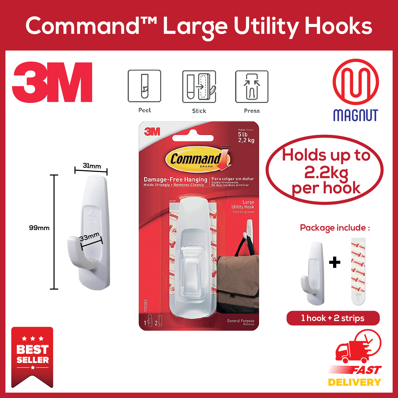 3M Command™ Small / Medium / Large / Jumbo Utility Hooks | Lazada