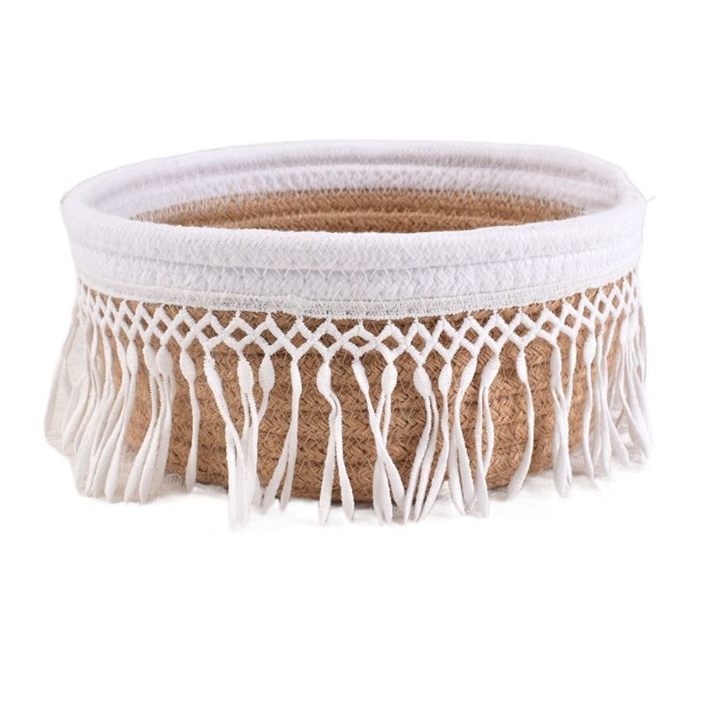 RTHRT งานทำมือ ตะกร้าสานเชือกฝ้ายพู่ สไตล์นอร์ดิก กลมกลมๆ กล่องเก็บของ ...