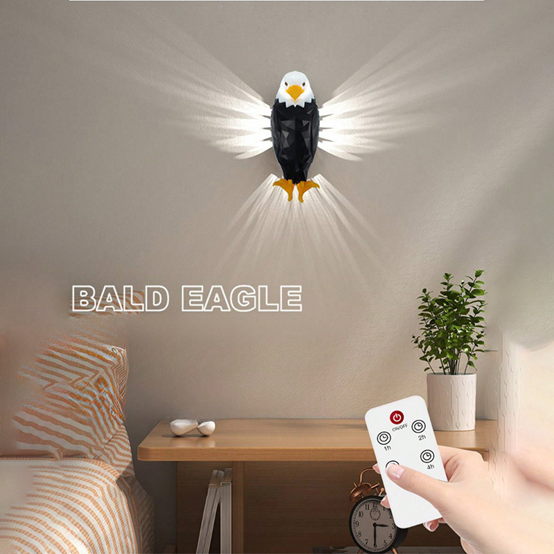 Bald Eagle Wall Light, American Eagle Night Light With Remote Control, Magnetic Wall Mounted ...