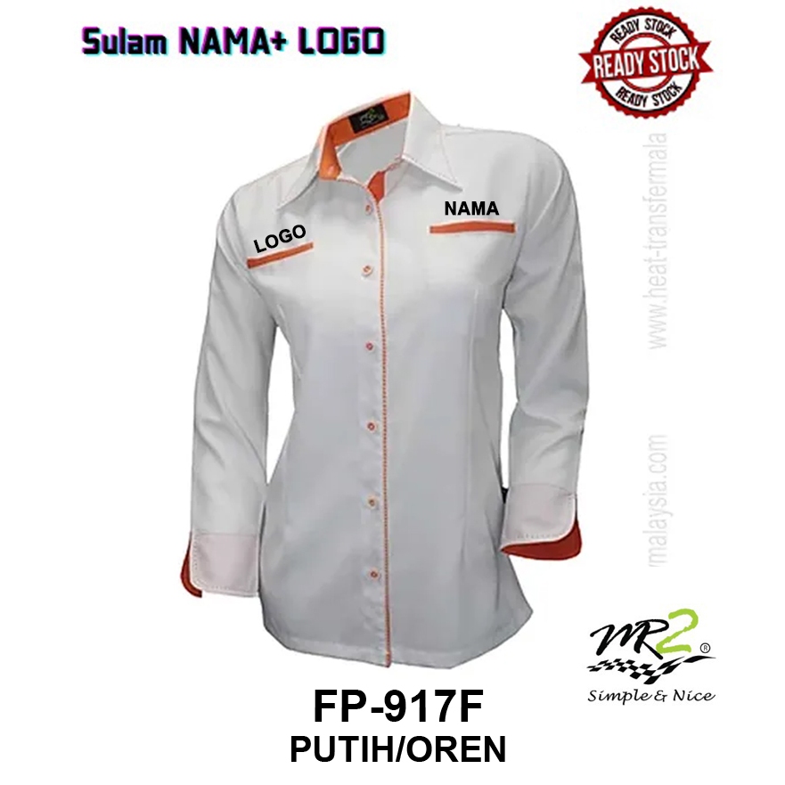BAJU KORPORATE PEREMPUAN WARNA PUTIH/OREN (FP-917F) PANJANG JENAMA MR.2 ...