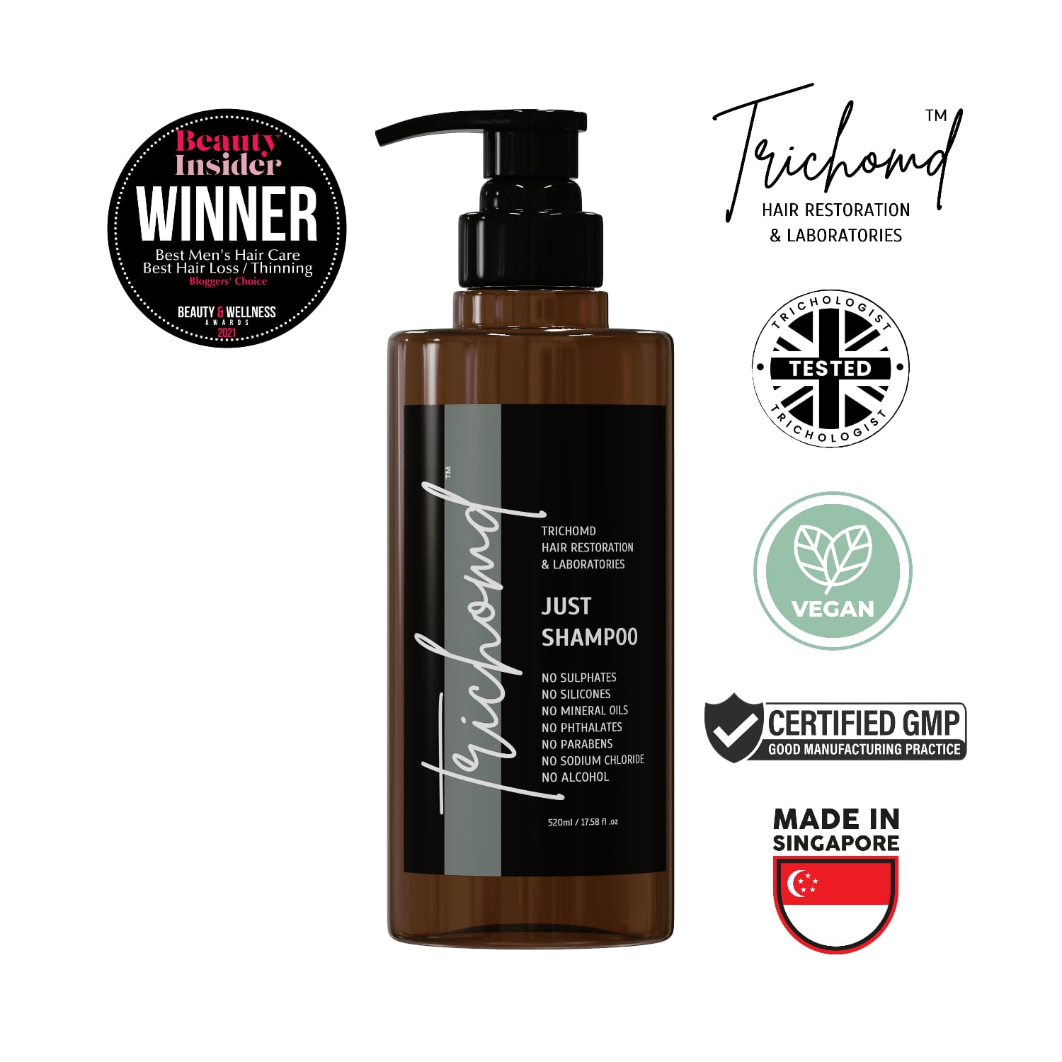 TrichoMD™ Just Shampoo Organic Hair Restoration 520 ml Anti-Dandruff ...