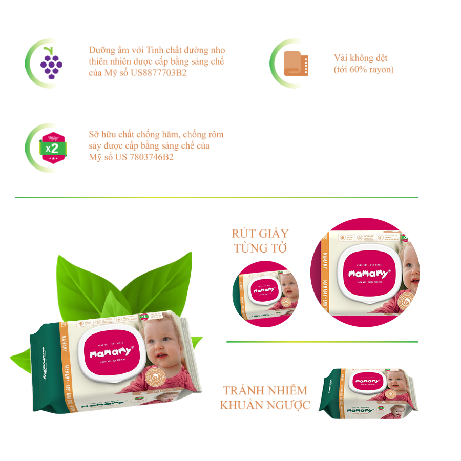 Khăn ướt 30 tờ Mamamy dưỡng ẩm kháng khuẩn ngừa hăm rôm sảy an toàn cho ...