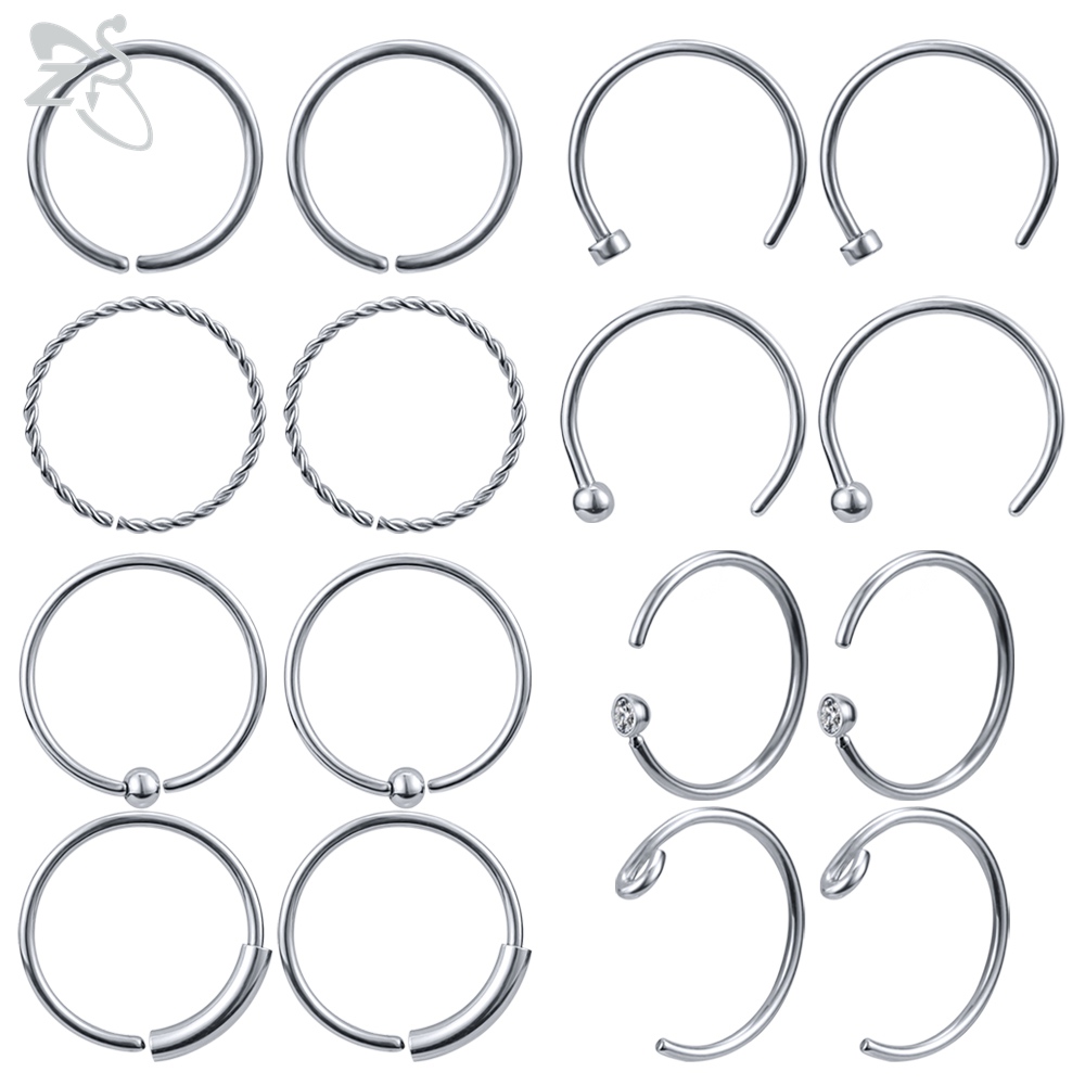 ZS 16 Pcs/lot Steel Nose Rings Fake Helix Septum Ring Tragus Lip Ear ...