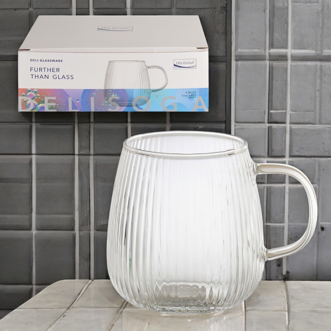 Set of 6 Lightweight Borosilicate Glass Mugs - Scratch-Resistant, 380 ...