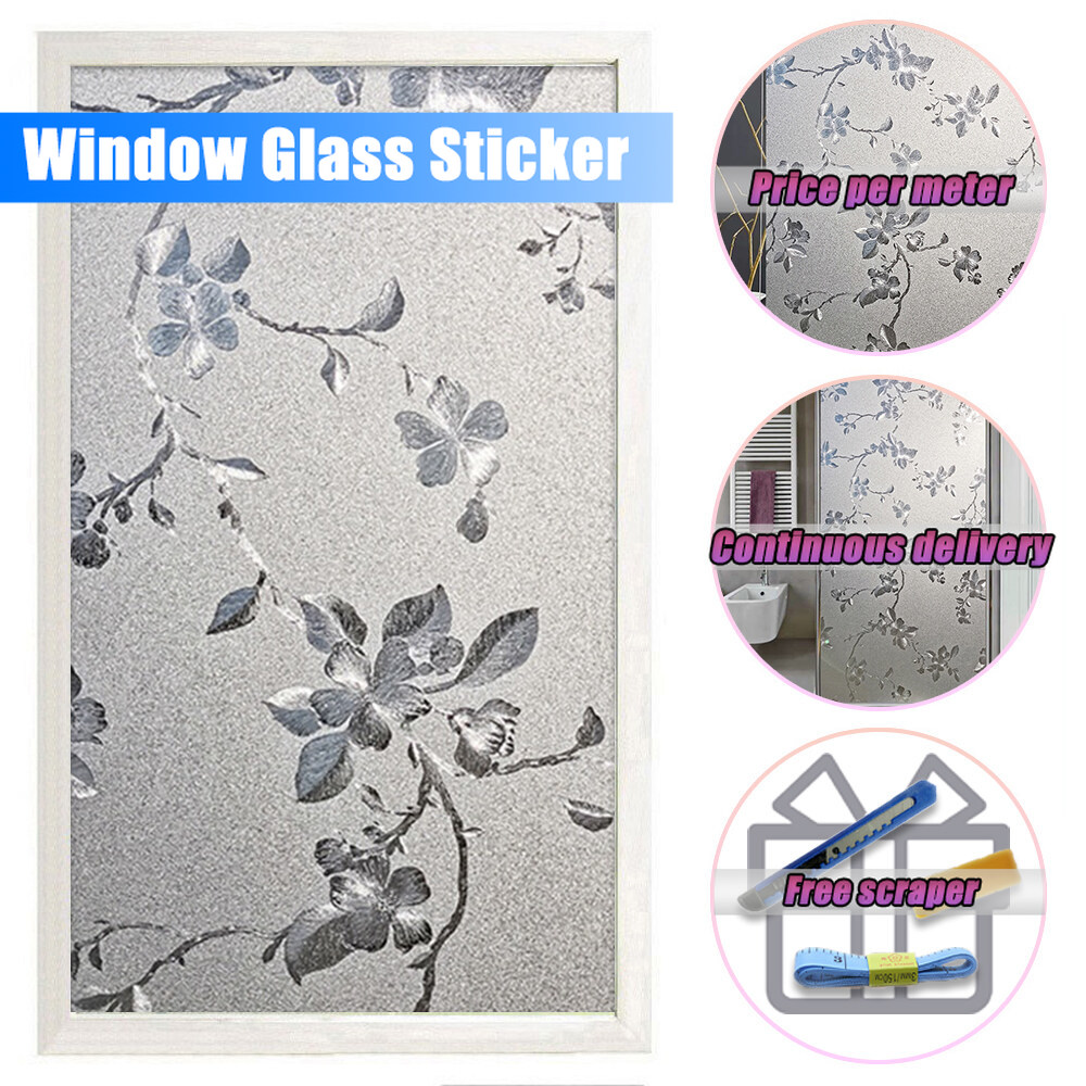 Peony Flower Pattern Frosted Glass Window Shading Film Self Adhesive ...