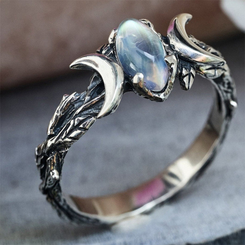 Yuanjing temu Bohemian Moonstone Women's Ring Retro Crescent Men's Ring ...