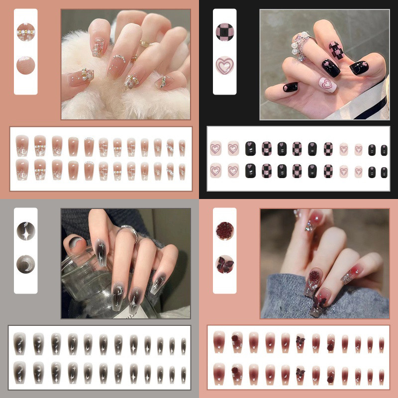 BTS 【WITH GLUE】24Pcs Fake Nails with Design False Nails Wearable Press ...
