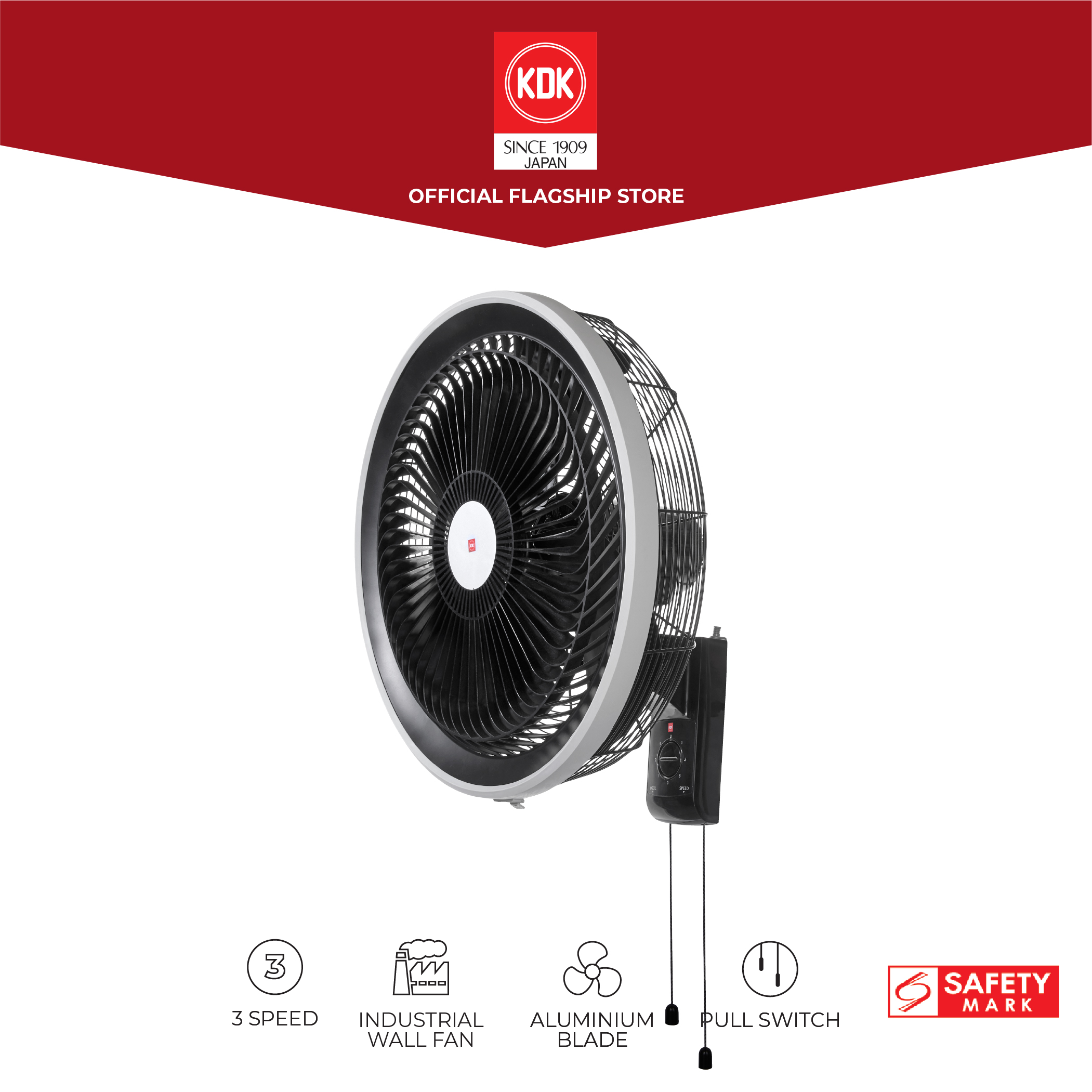 KDK YU50X Industrial Wall Fan with Guide Van Design and 3-Speed ...