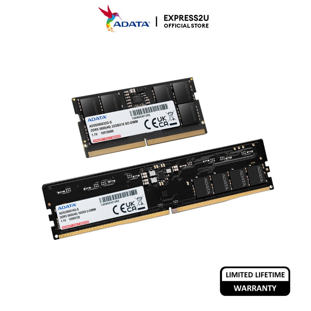 ADATA RAM DDR5/SO-DDR5 5600 U-DIMM/SO-DIMM (8GB/16GB/32GB) | Lazada