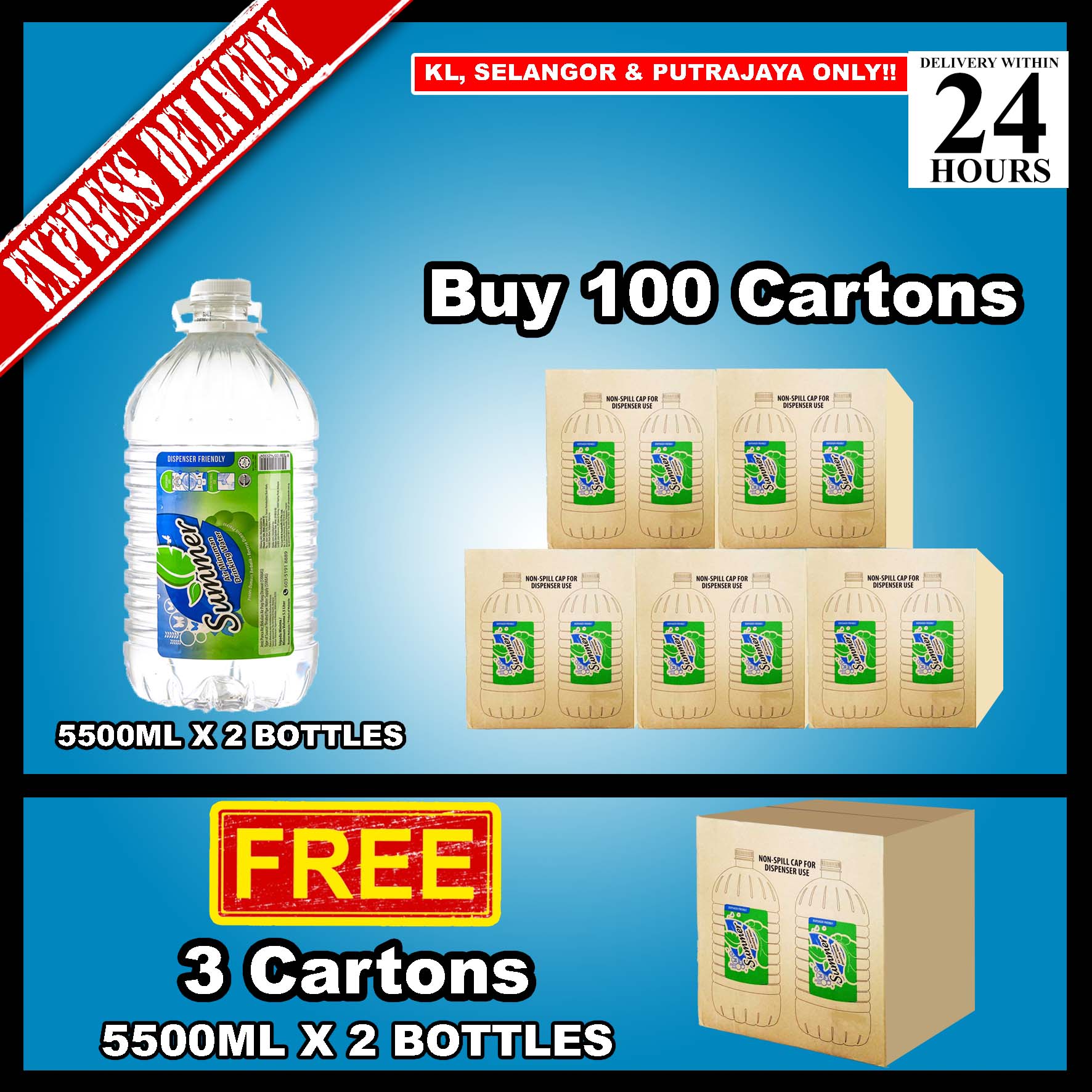 BUNDLE OF 100 CARTONS : SUMMER DRINKING WATER 5500ML x 2 BOTTLES | Lazada