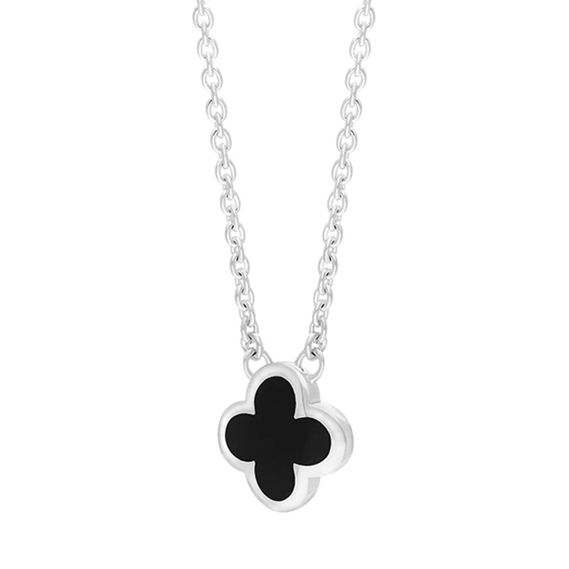 Black Clover Pendant 4 Leaf With Silver Chain For Girls Women Casual ...